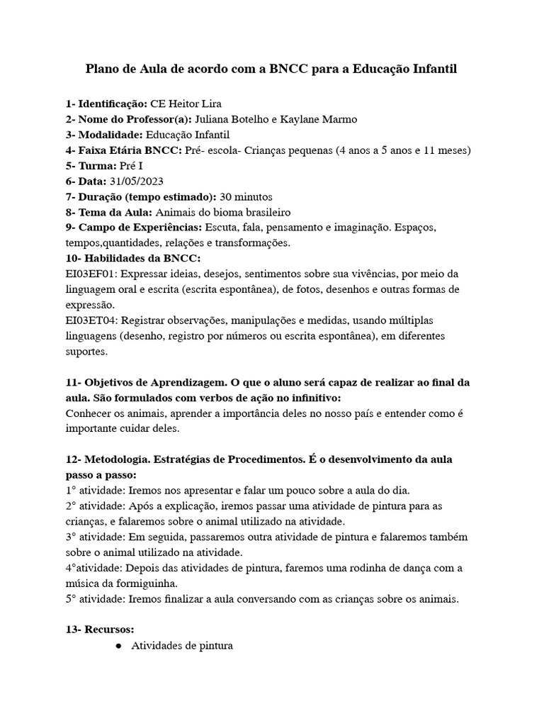 Plano de Aula Ed Infantil | PDF