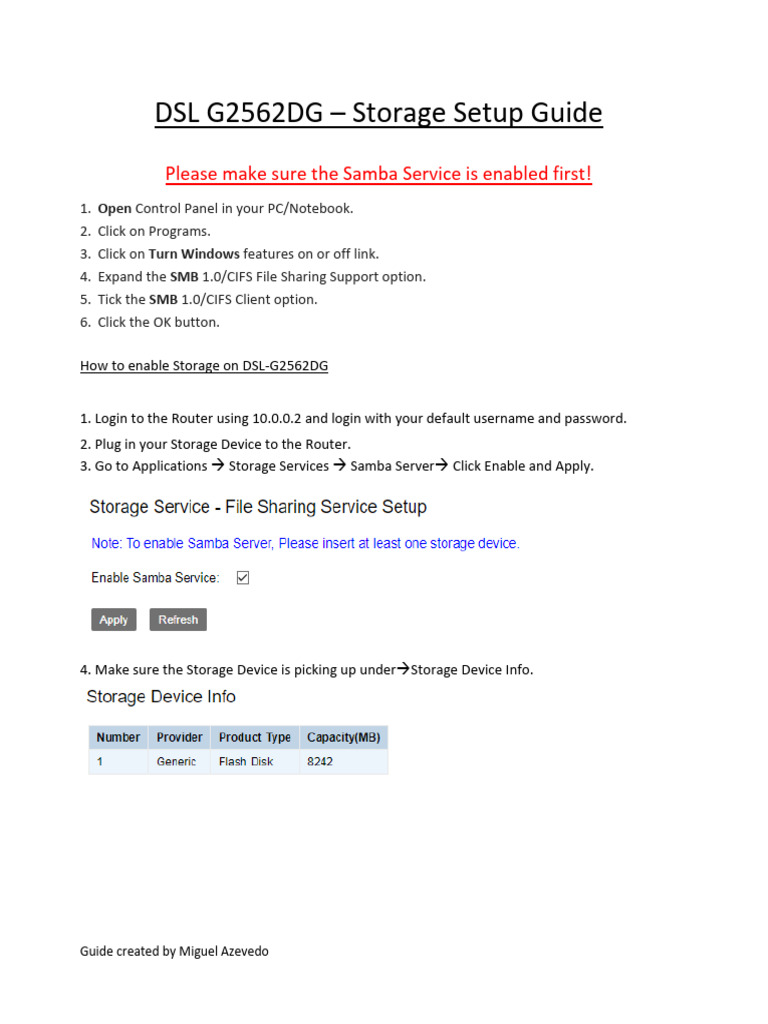DSL-G2562DG Storage Setup Guide | PDF