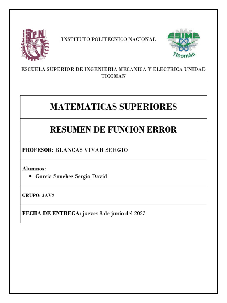 Resumen Funcion Error | PDF