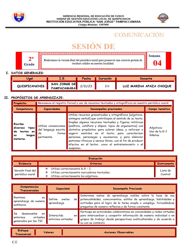 2° Sesión de Aprendizaje Sesión 7-Sem.4-Exp.6-Com | PDF