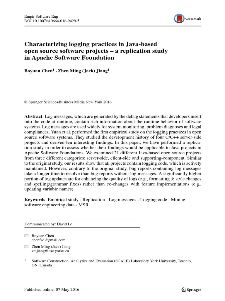 4 - Chen16 - Characterizing Logging Practices in Java-Based Open Source ... 4 - Chen16 - Characterizing Logging Practices in Java-Based Open Source ...