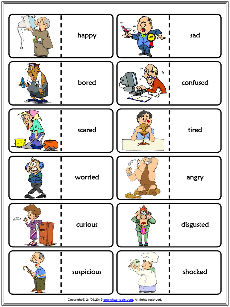 Emotion Dominoes for ESL Learners | PDF