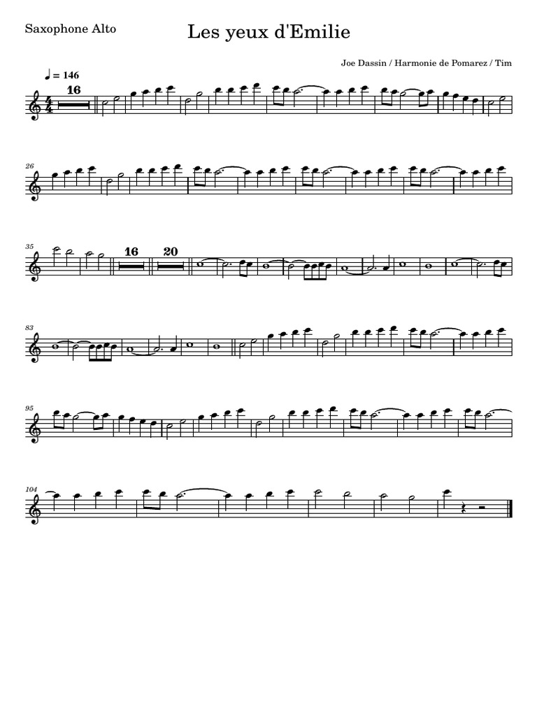 Les Yeux Demilie Saxophone - Alto | PDF