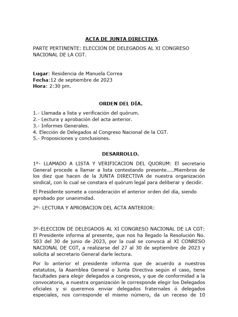 Acta de Junta Directiva | PDF