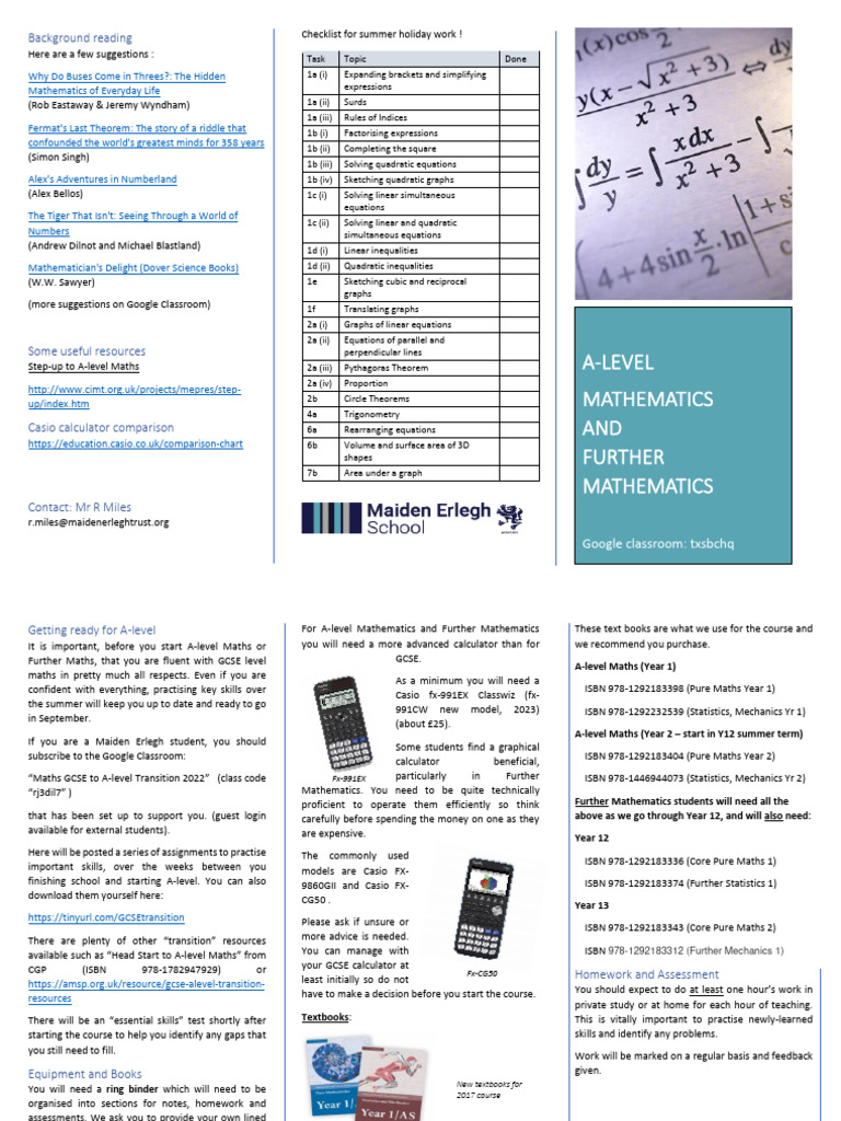 Discovery Leaflet - Maths and Further Maths 2023 | PDF | Quadratic ...