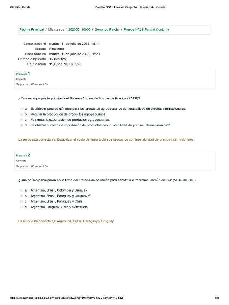 Prueba N°2 II Parcial Conjunta - Revisión Del Intento | PDF | Arancel ...