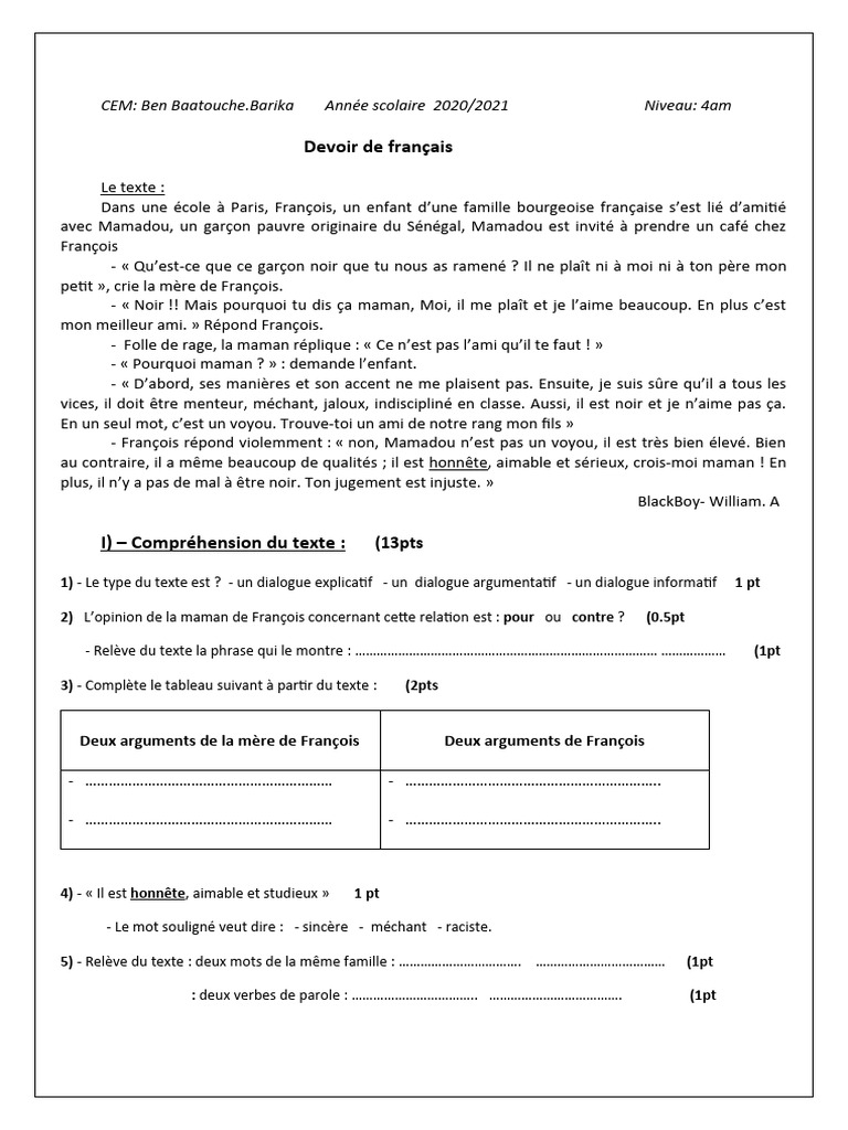 DEVOIR 4am Le Racisme | PDF