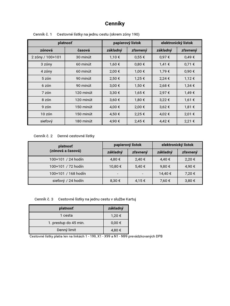 Cenník Služieb A CL | PDF