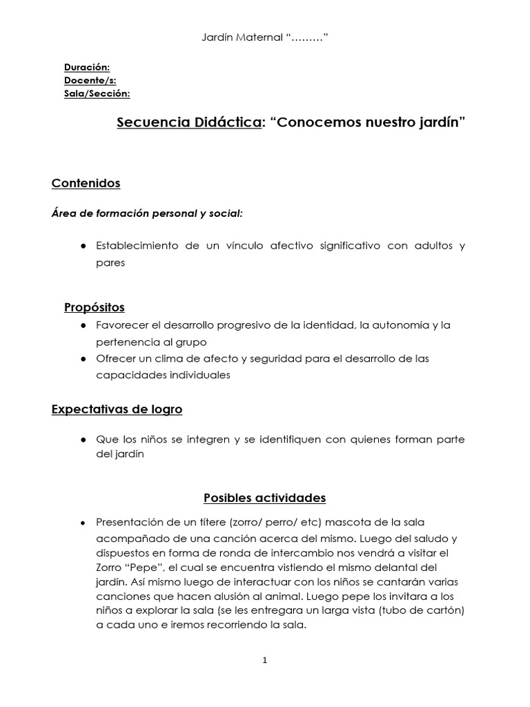 Secuencia Didáctica: Conocemos Nuestro Jardín | PDF