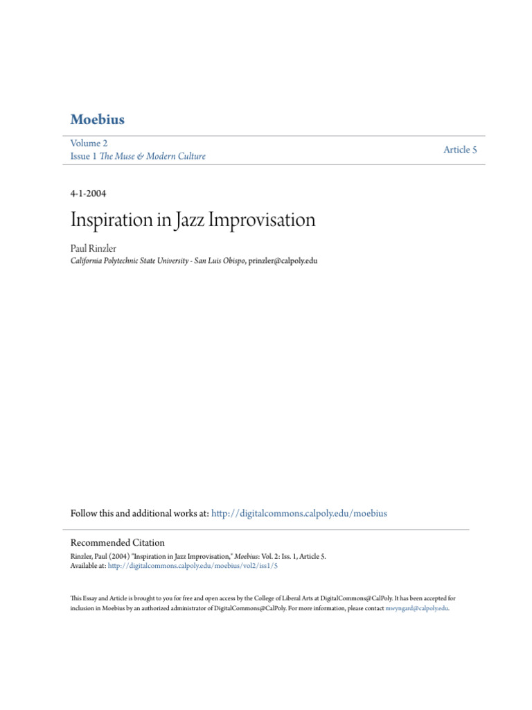 Inspiration in Jazz Improvisation 5ac1f04e1723dd3895321472 | PDF | Jazz | Improvisation
