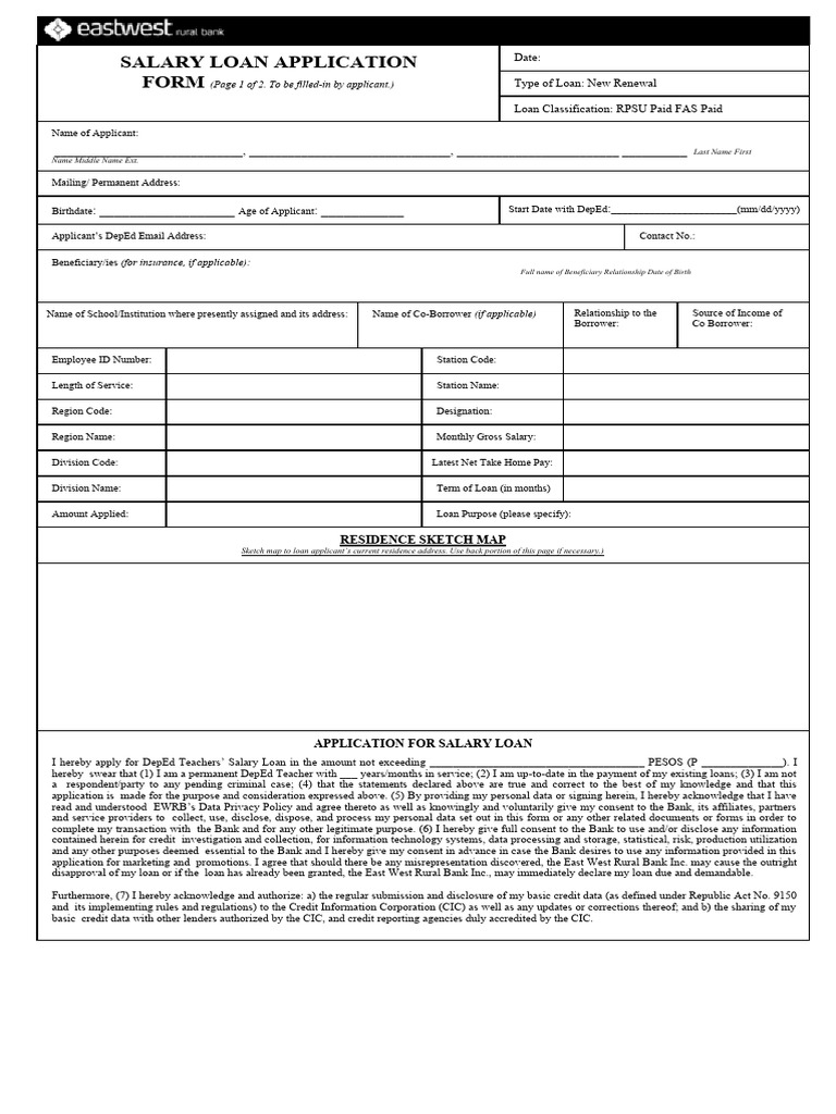Teachers' Salary Loan Application Form With General Terms and ...