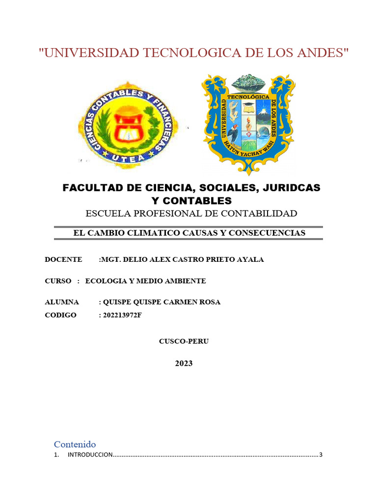 El Cambio Climatico Causas Y Consecuencias Pdf