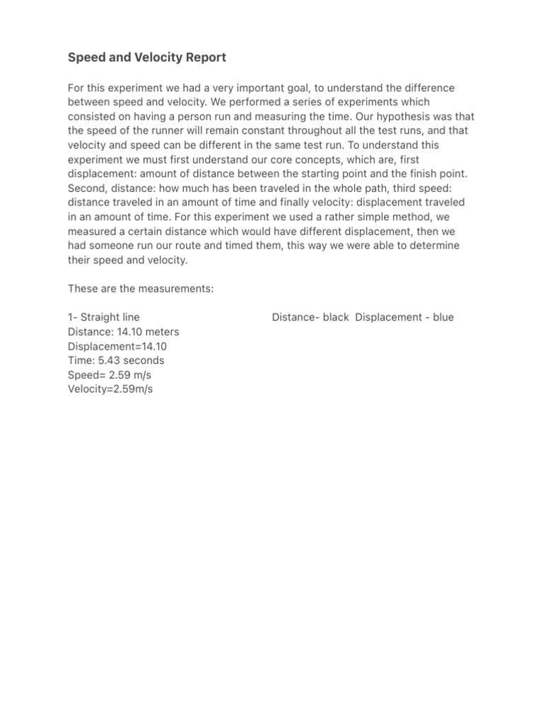 Speed and Velocity Report | PDF