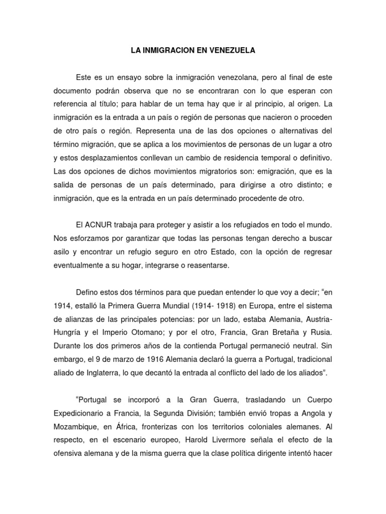 La Inmigracion en Venezuela | PDF | Venezuela | Inmigración