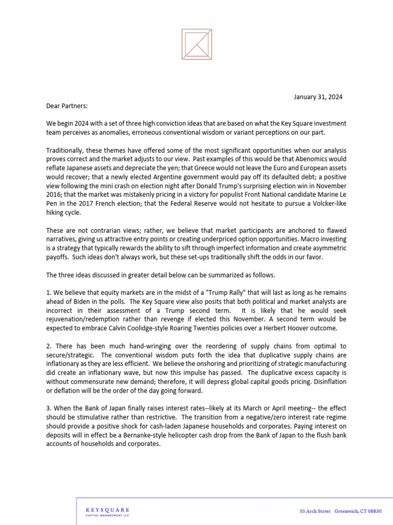 Key Square January 2024 Letter | PDF | Financial Risk | Investing