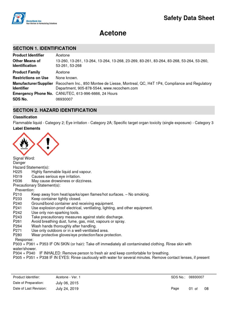 SDS Acetone | PDF