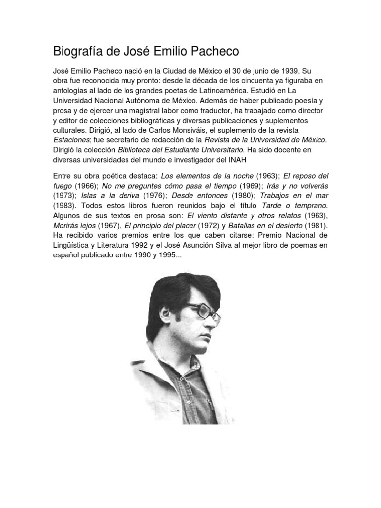 Biografía de José Emilio Pacheco | PDF