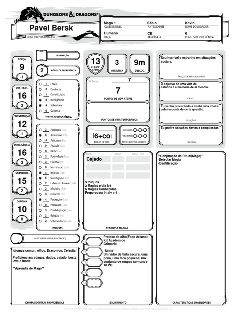 Ficha Pavel-Bersk DnD5e | PDF