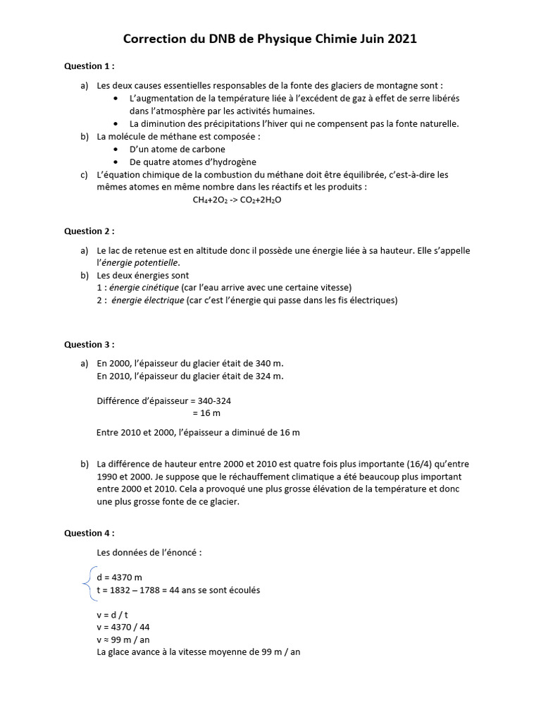 Correction DNB 2021 Physique Chimie | PDF