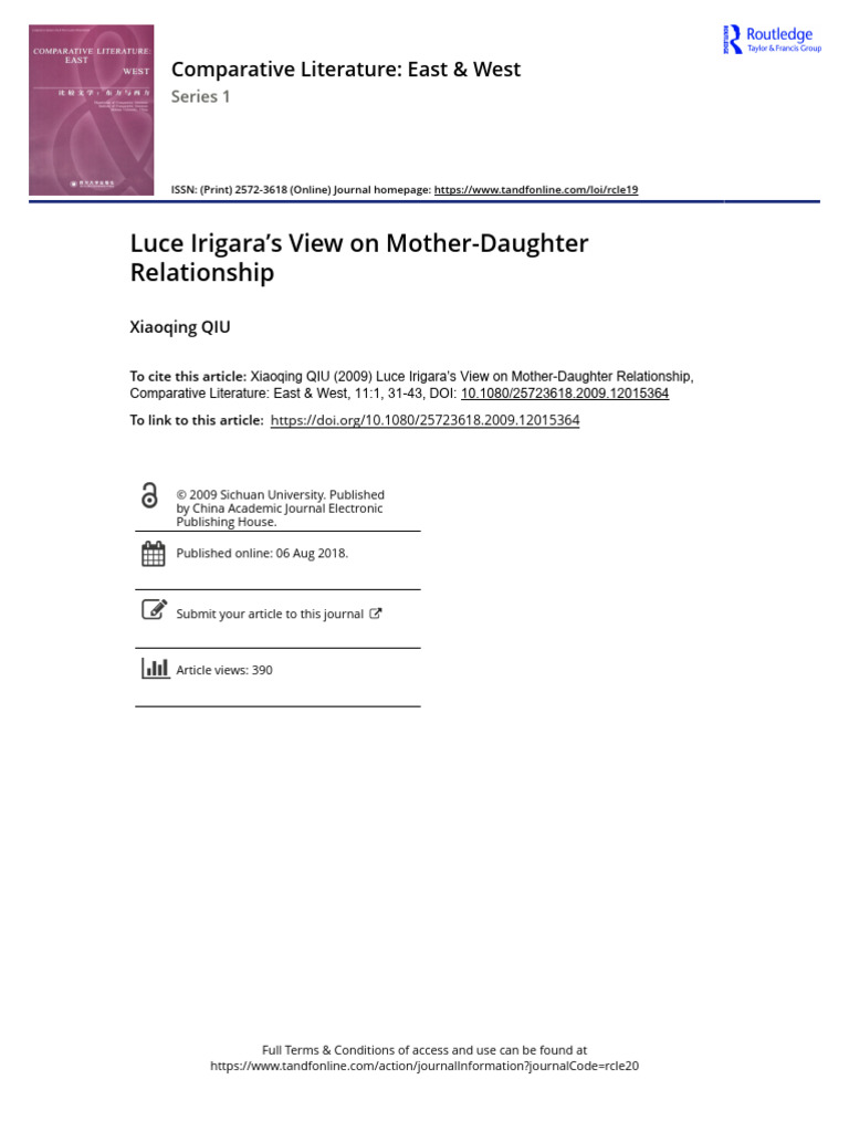 Luce Irigara S View On Mother Daughter Relationship | PDF | Oedipus Complex | Feminism