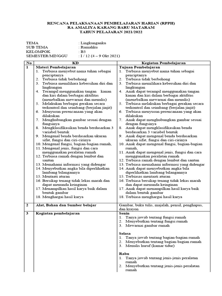 RPPH 4 Tema Lingkunganku 2 | PDF