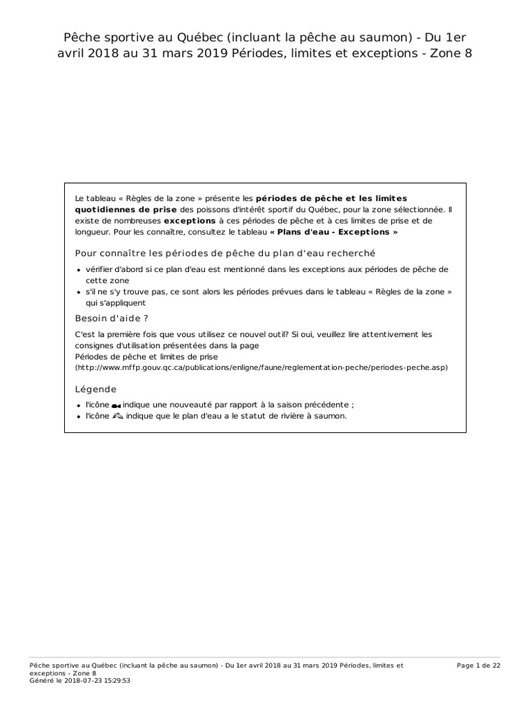 Règles de pêche Zone 8 Québec 2018-2019 | PDF