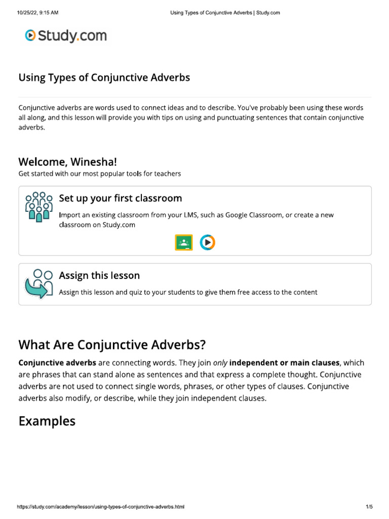 Conjuctive Adverbs | PDF