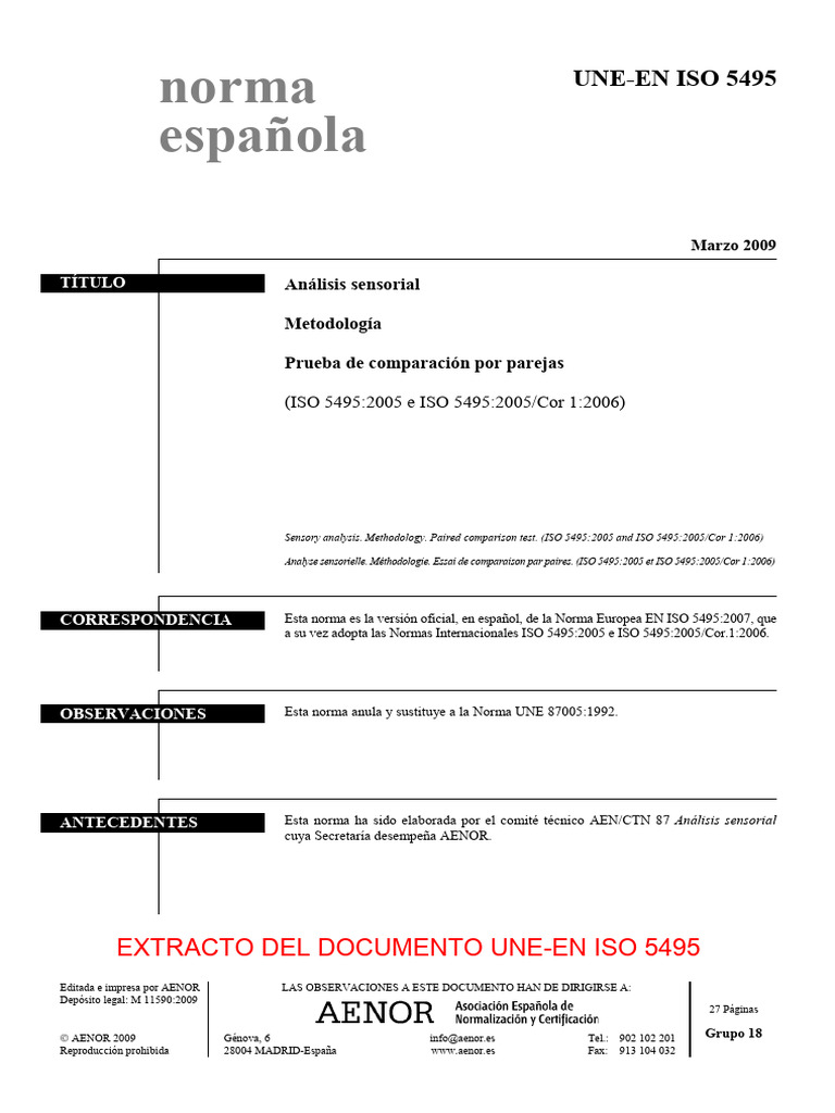 Norma UNE-EN ISO 5495: Prueba Sensorial | PDF | Informática