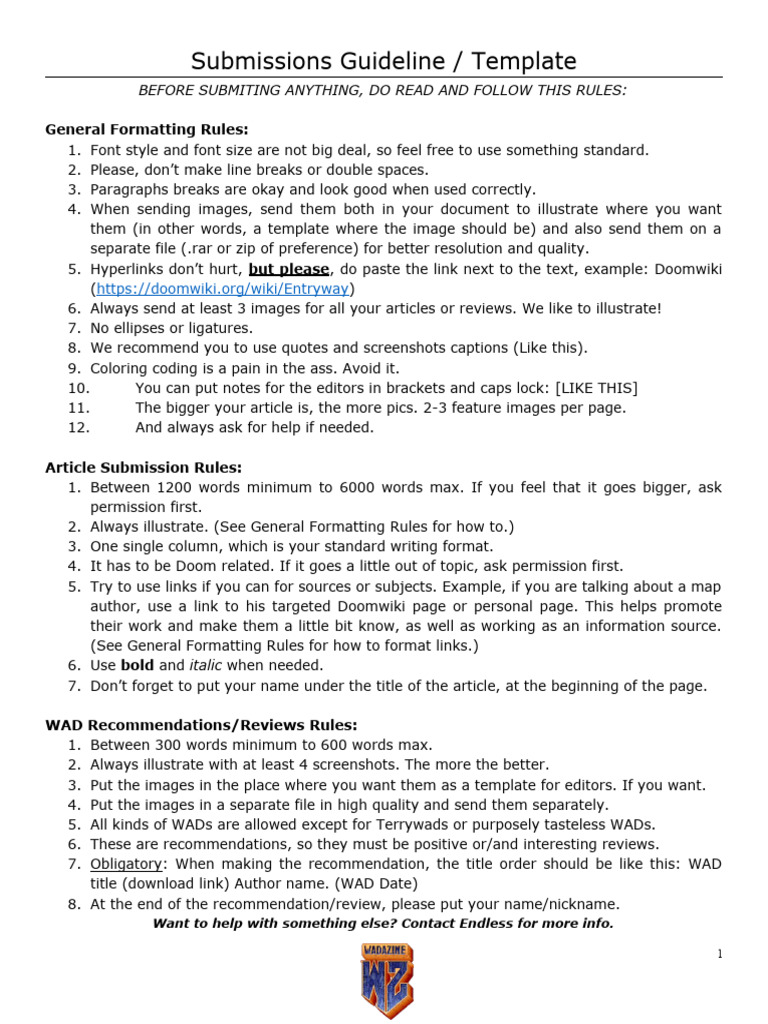 Wadazine Submissions Guidelines Rules | PDF