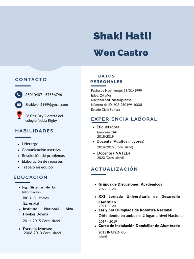 Currículum Vitae CV de Mujer Minimalista Azul | PDF