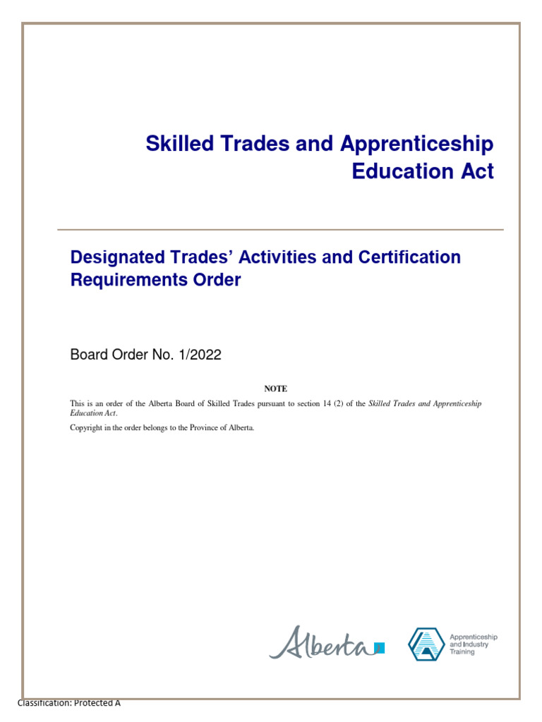 Designated Trades Activities Certification Requirements Order (DTACR ...