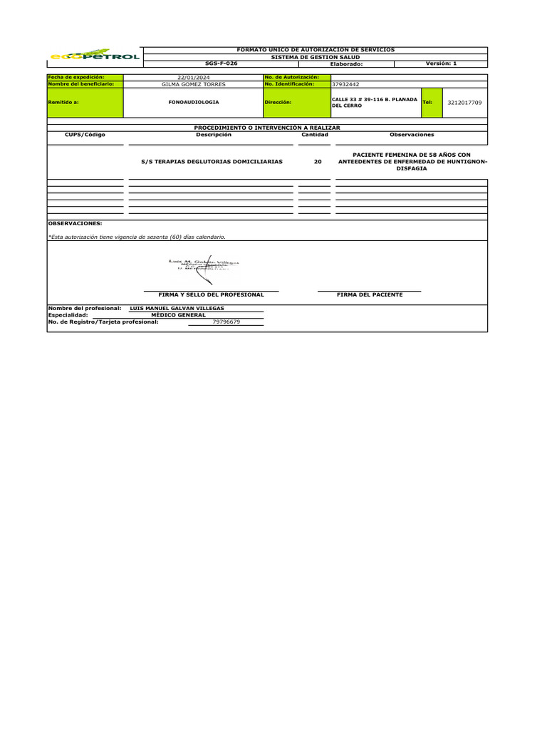 Gilma Gomez Torres - T. Deglutorias Enero2024 | PDF