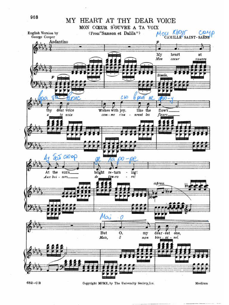 Saint-Saens Mon Coeur Souvre | PDF