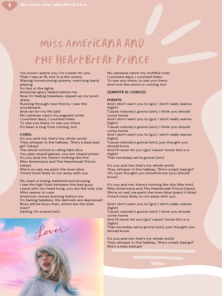 The Eras Tour Playlist Lyrics | PDF