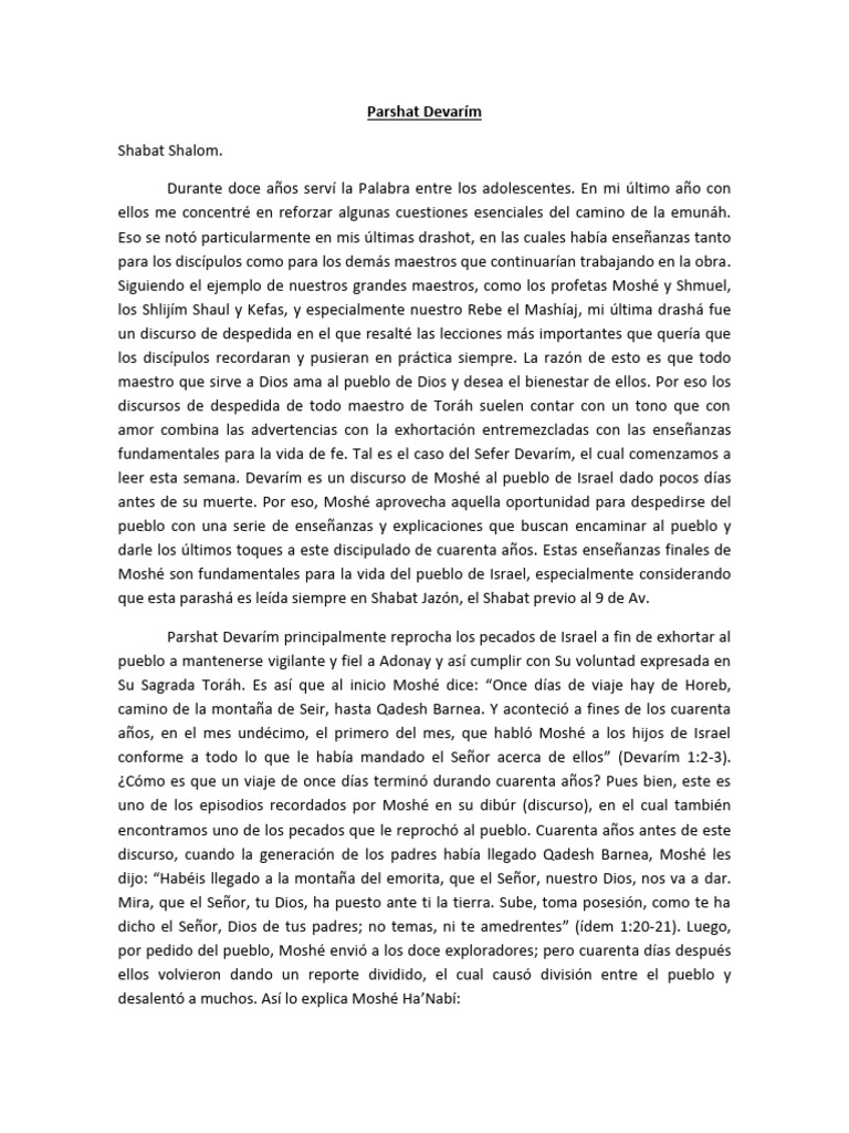 Unidad y Lecciones de Parshat Devarím | PDF | Libro de Deuteronomio | Verdad