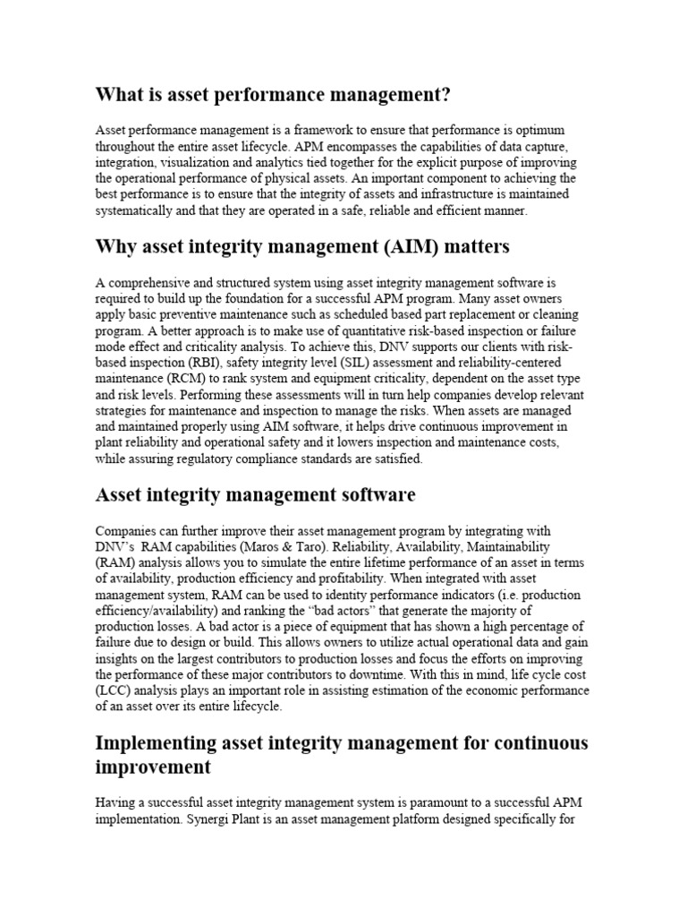 Asset Performance Management Pdf