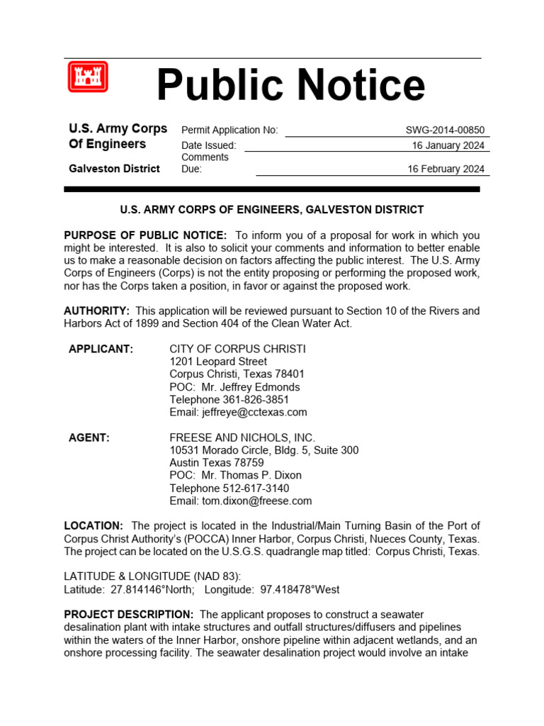 Notice Public Comment Desal | PDF