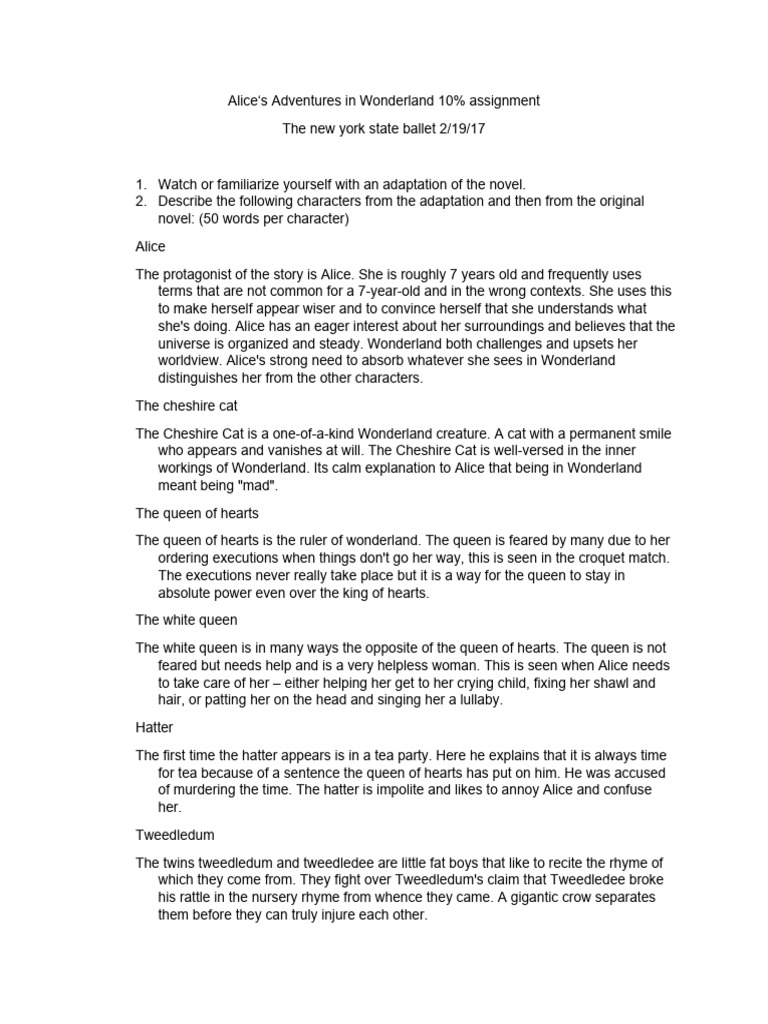 Alice S Adventures in Wonderland 10% Assignment | PDF