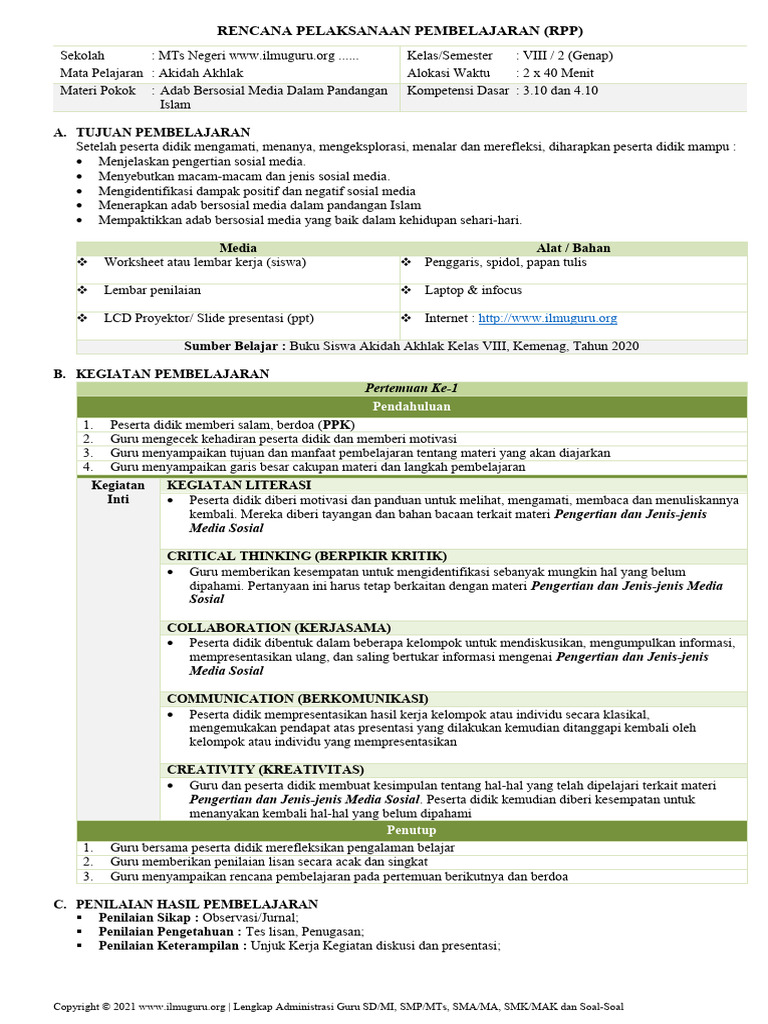 RPP II Akidah Akhlak VIII | PDF | Karier & Perkembangan