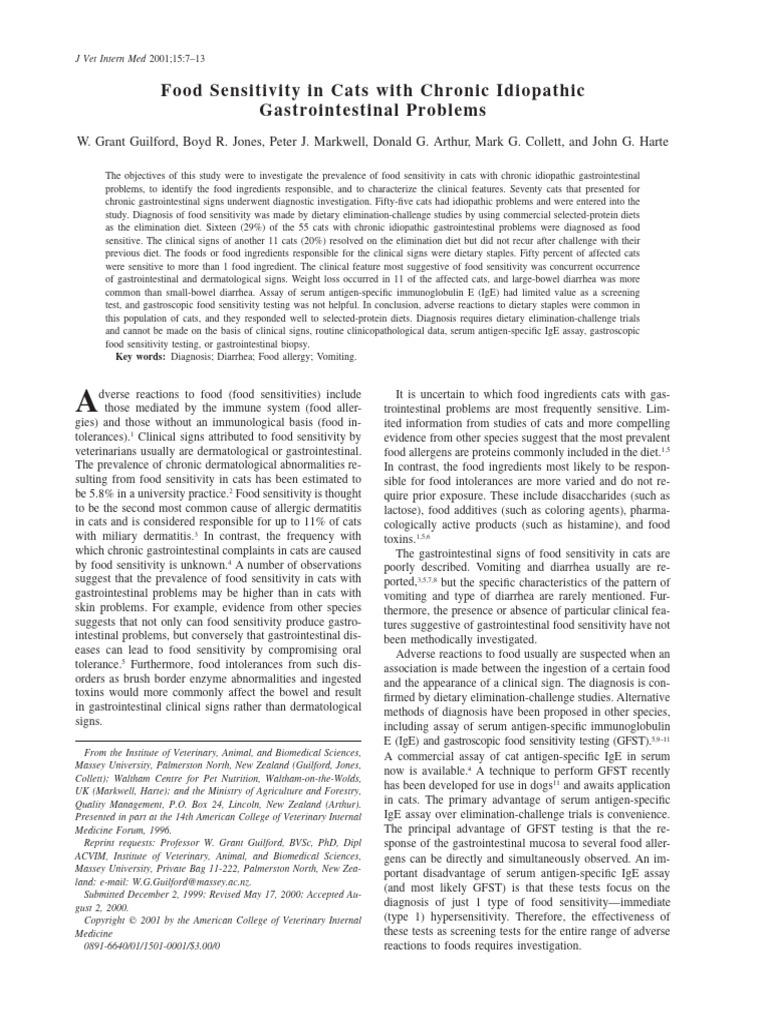 Veterinary Internal Medicne - 2008 - Guilford - Food Sensitivity in Cats With Chronic Idiopathic ...