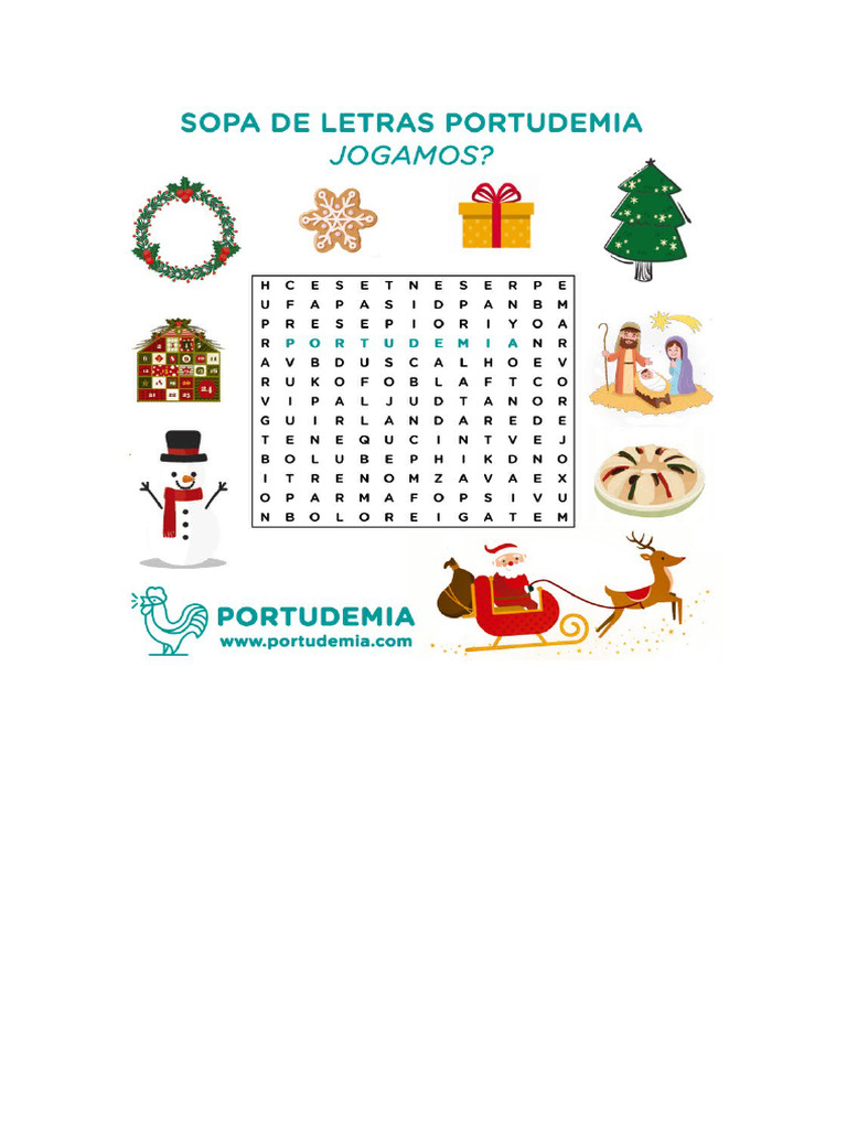 Sopa de Letras Natal Português Língua Não Materna | PDF