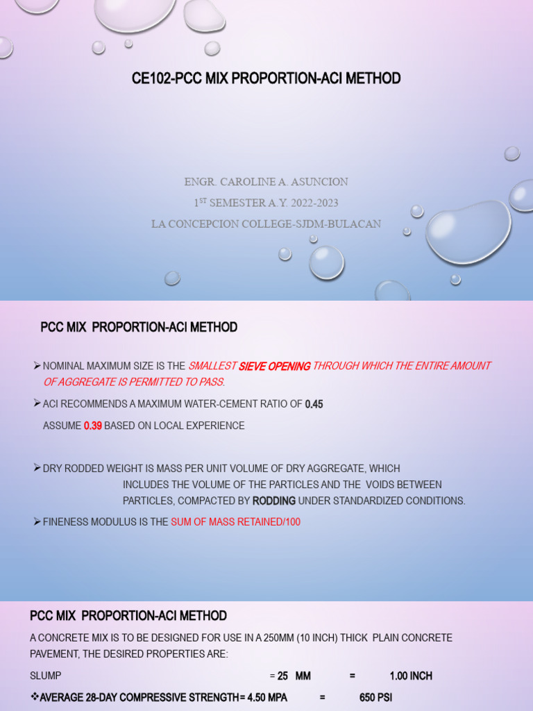 CE102 - PCC Mix Proportion-ACI Method | PDF