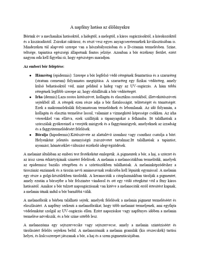 A Napfény Hatása Az Élőlényekre | PDF