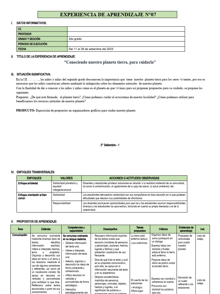 2° Grado - Experiencia de Aprendizaje N°07 | PDF