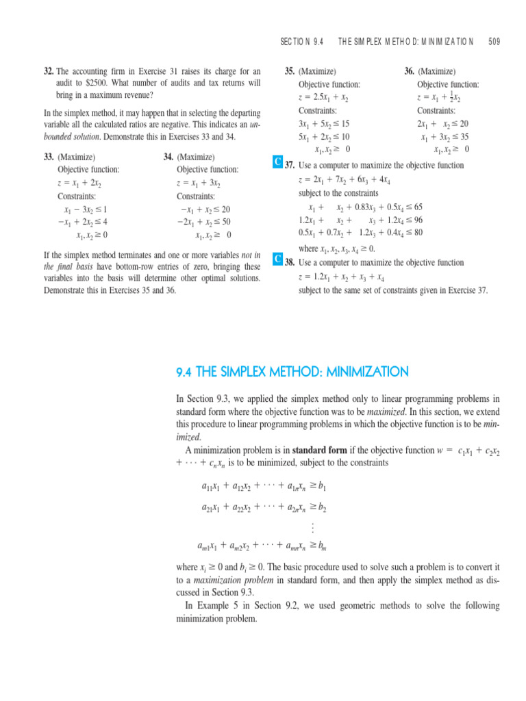 Simplex Method for Minimization Problems | PDF | Mathematical Optimization | Linear Programming