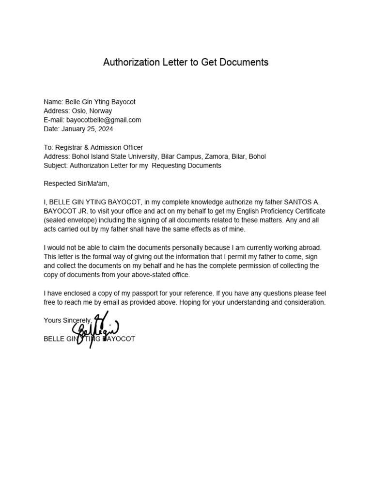 Authorization Letter | PDF