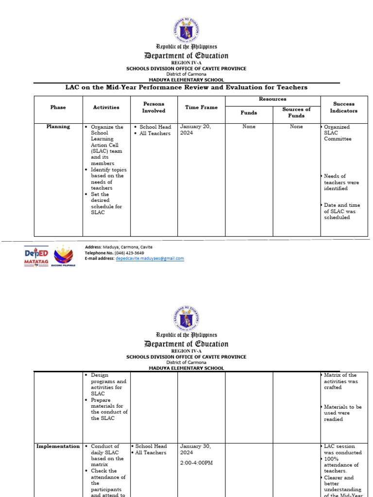 LAC Plan Mid Year Performance Review | PDF