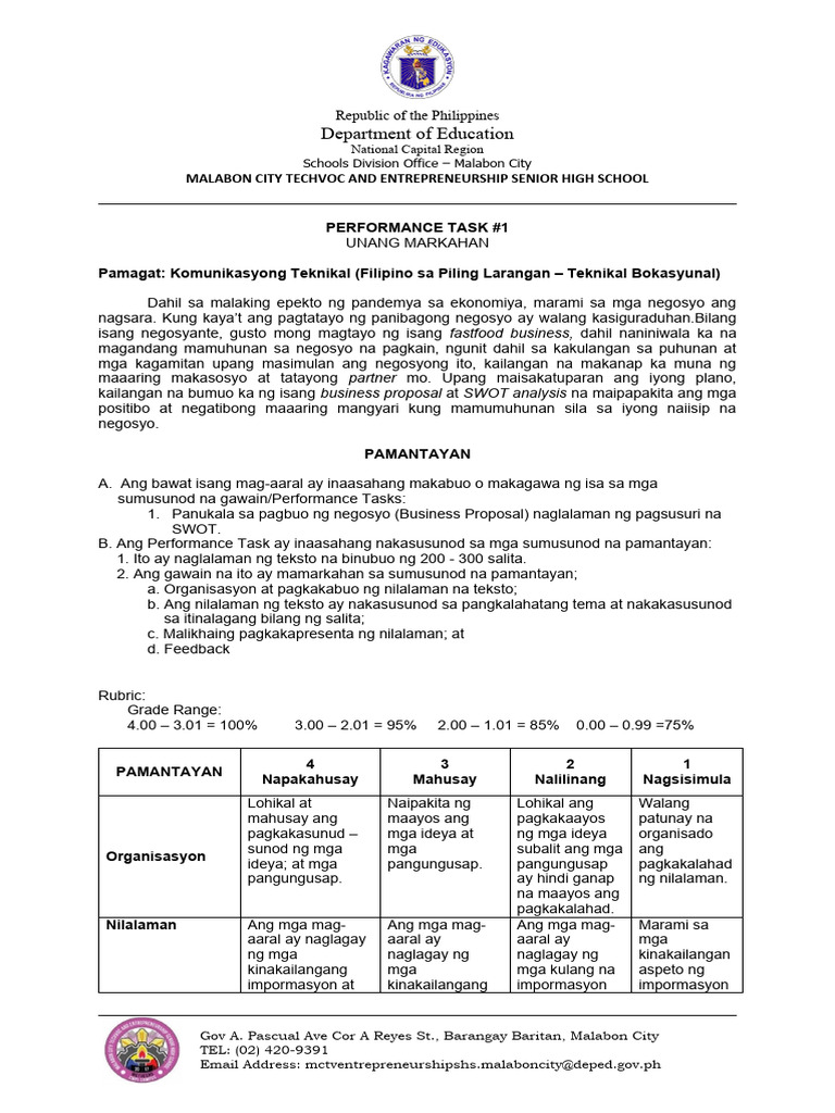 PERFORMANCE TASK #1 FPL-Commercial | PDF