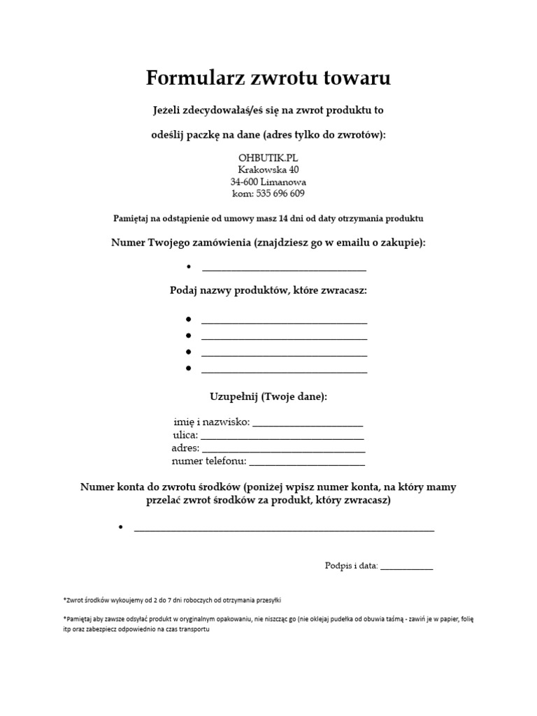 Formularz Zwrotu | PDF