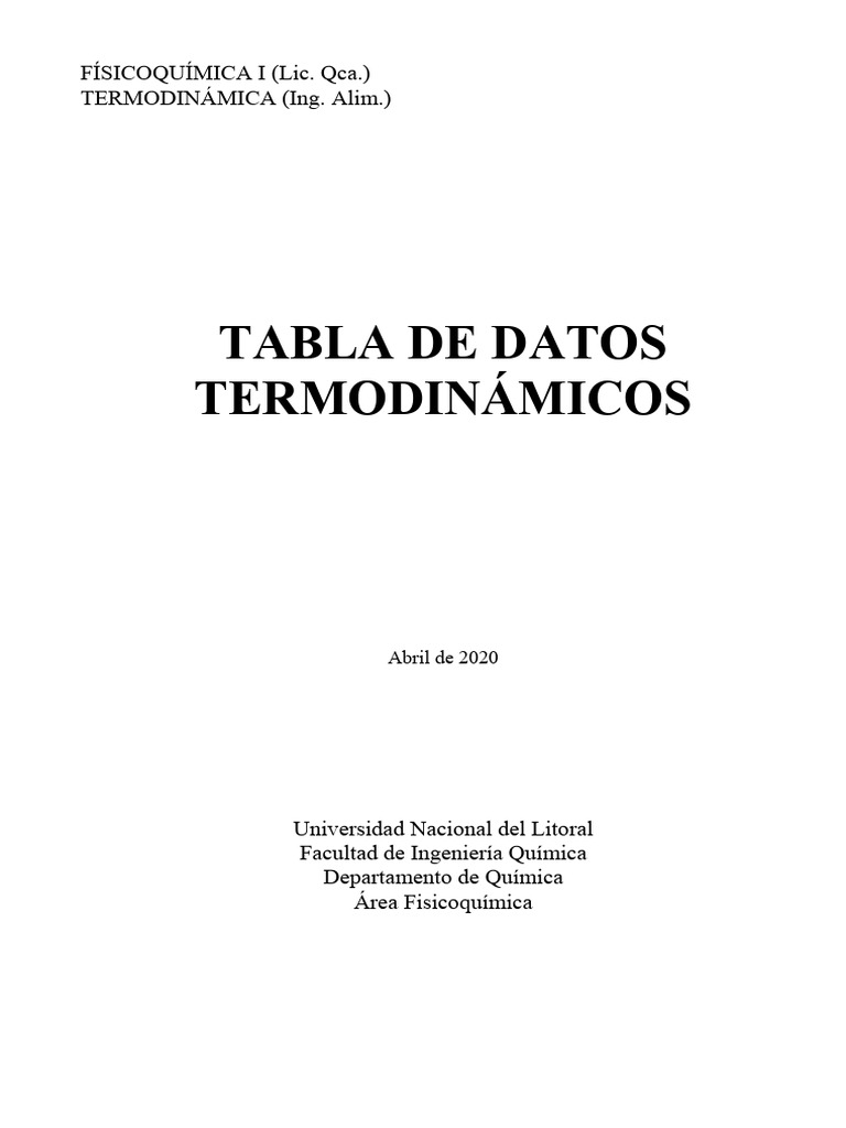 Tabla Datos Termodinamicos - 200716 | PDF